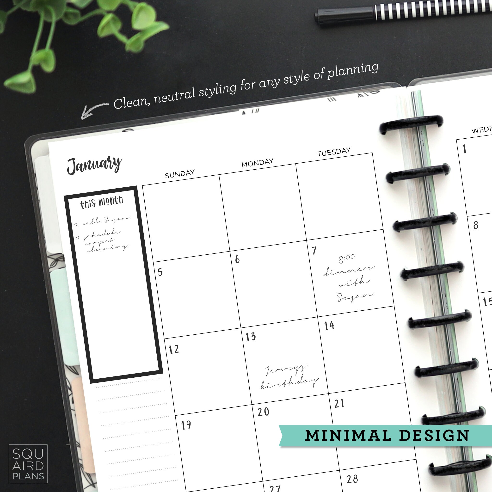 Undated Monthly Planner Printable • Split Page Layout • 7 "x 9.25" HP ...