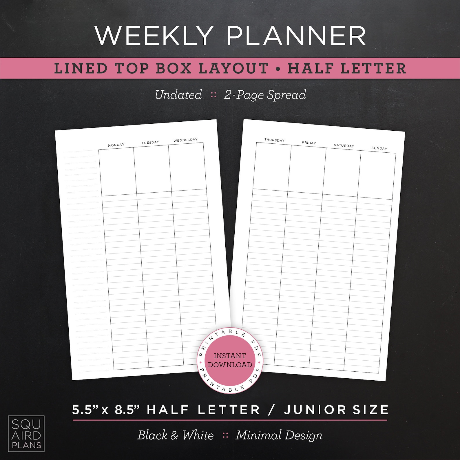 Undated Weekly Planner Printable Lined Top Box Layout - Etsy