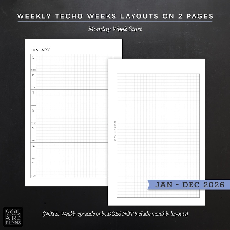 2026 Weekly Planner Printable • Techo Weeks Layout • 4.625" X 7" HP ...