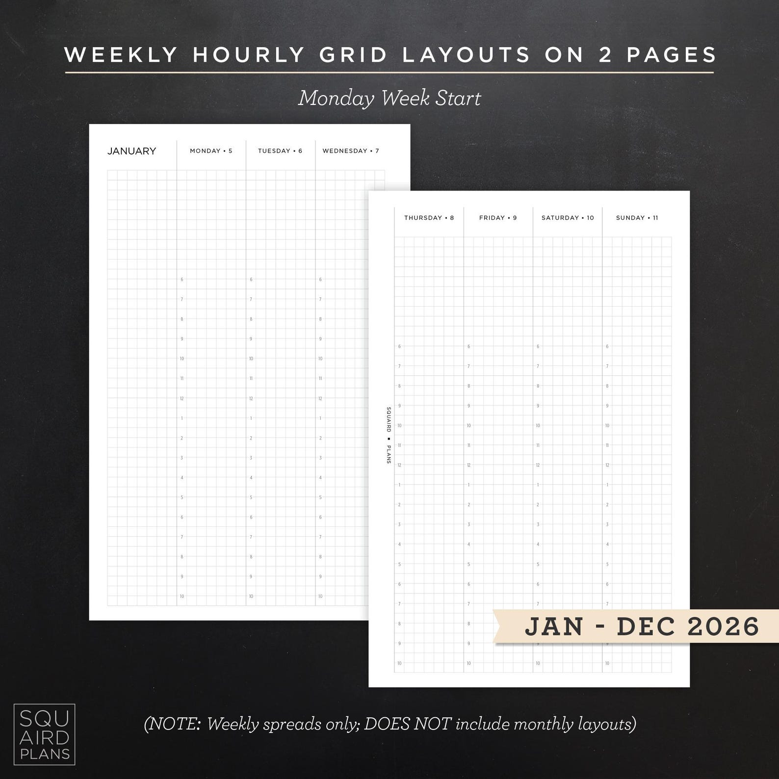 2026 Weekly Planner Printable • Hourly Grid Layout • 5.5" X 8.5" Half ...
