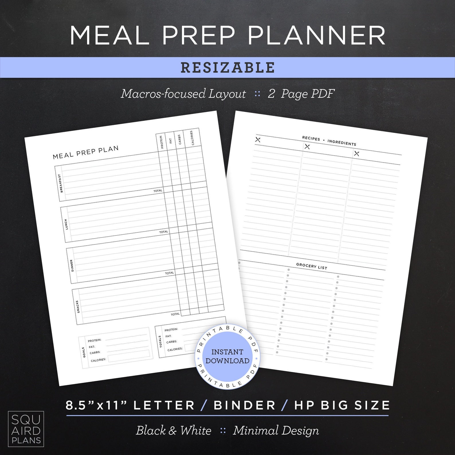 Meal Prep Menu Planner • Macros Meal Plan/tracker With Recipes ...