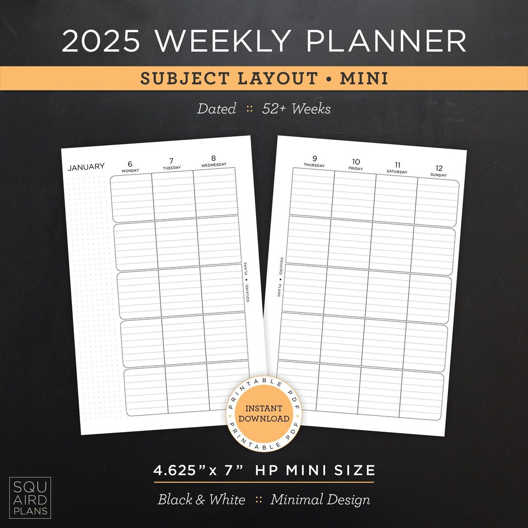 2025 Weekly Planner Printable • Subject Layout • 4.625" X 7" HP Mini ...