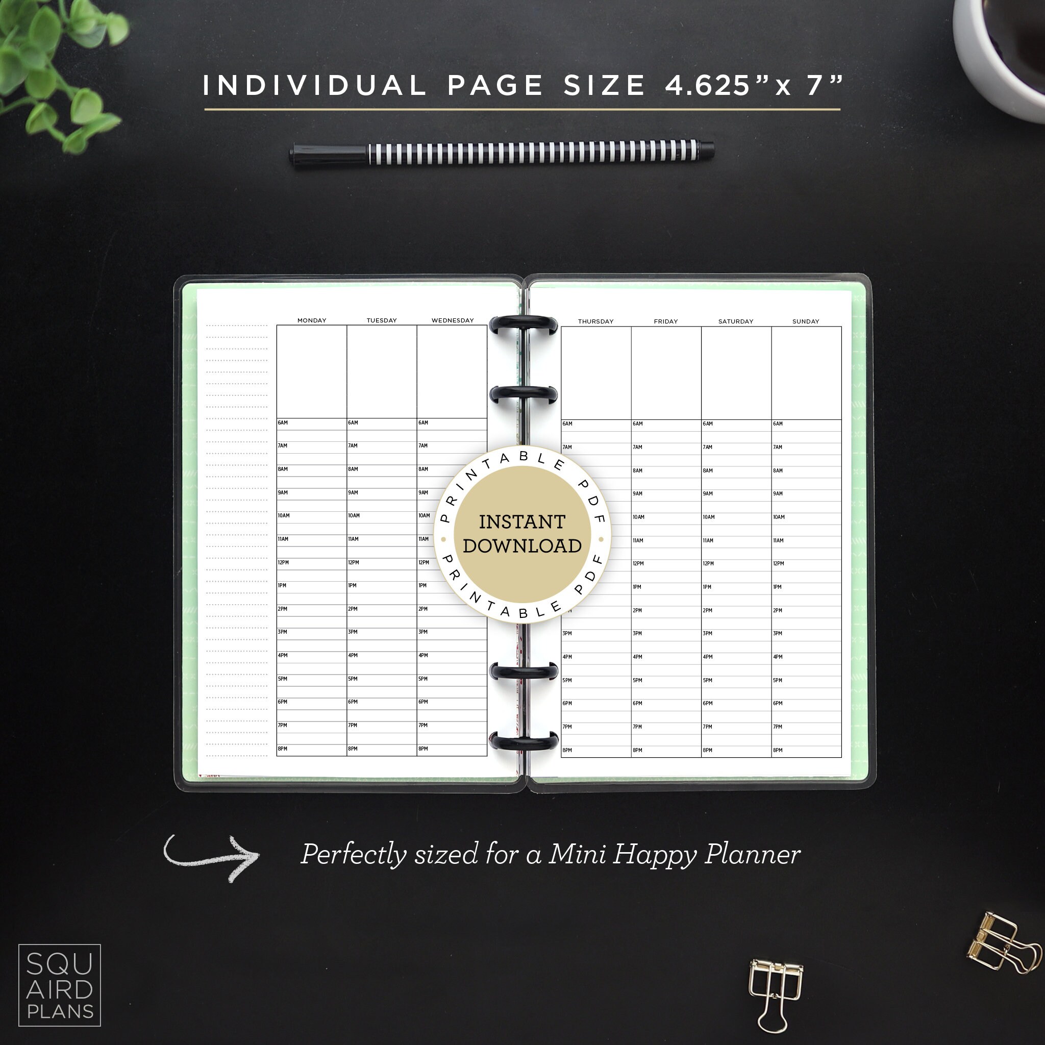 Undated Weekly Planner Printable • Hourly Top Box Layout • 4.625" X 7 ...