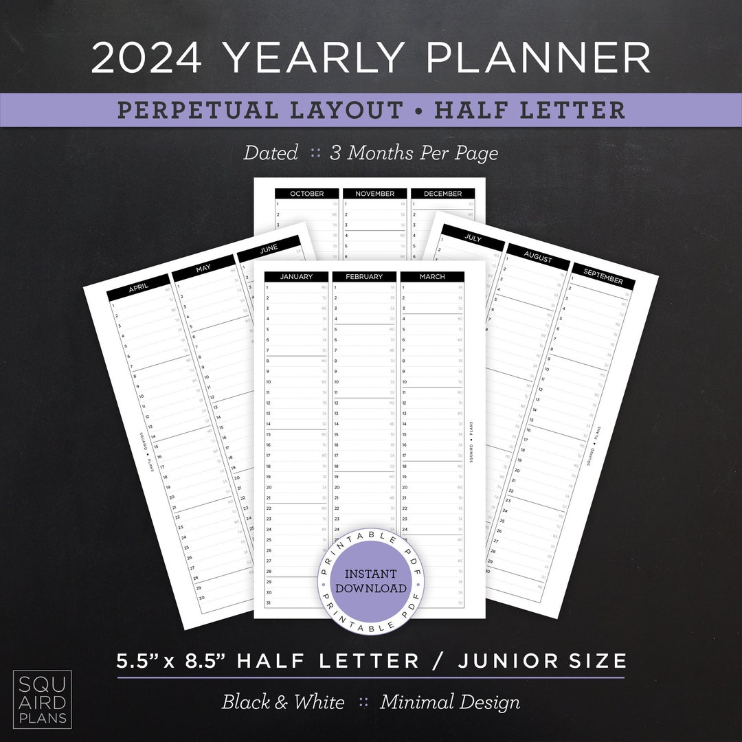 2024 Yearly Planner Printable Perpetual Layout 5.5 X 8.5 Half Letter ...