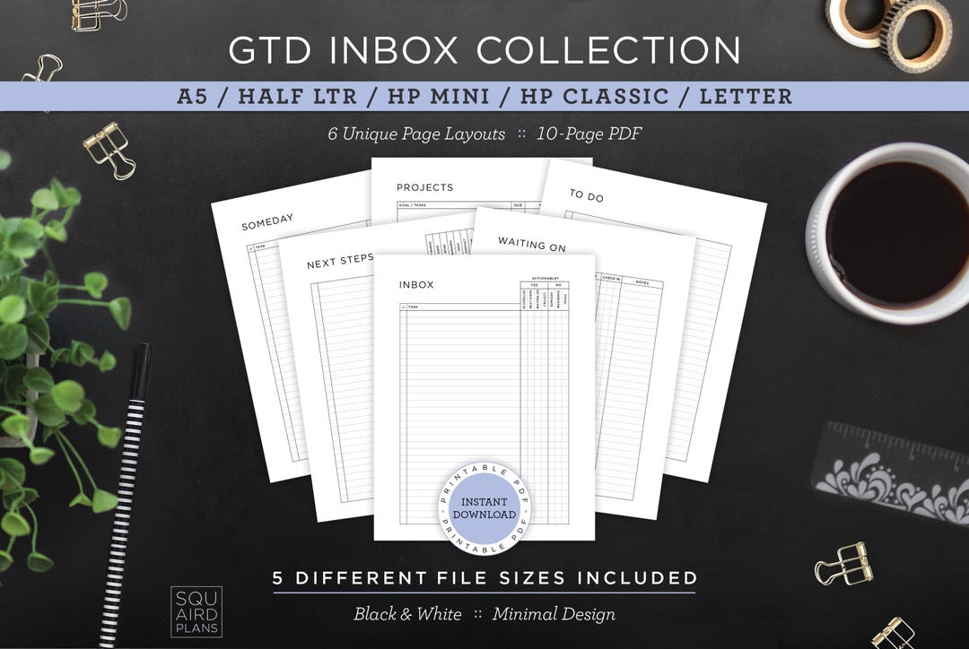 GTD Inbox Collection • Getting Things Done Inbox / Task Organizer • A5 ...