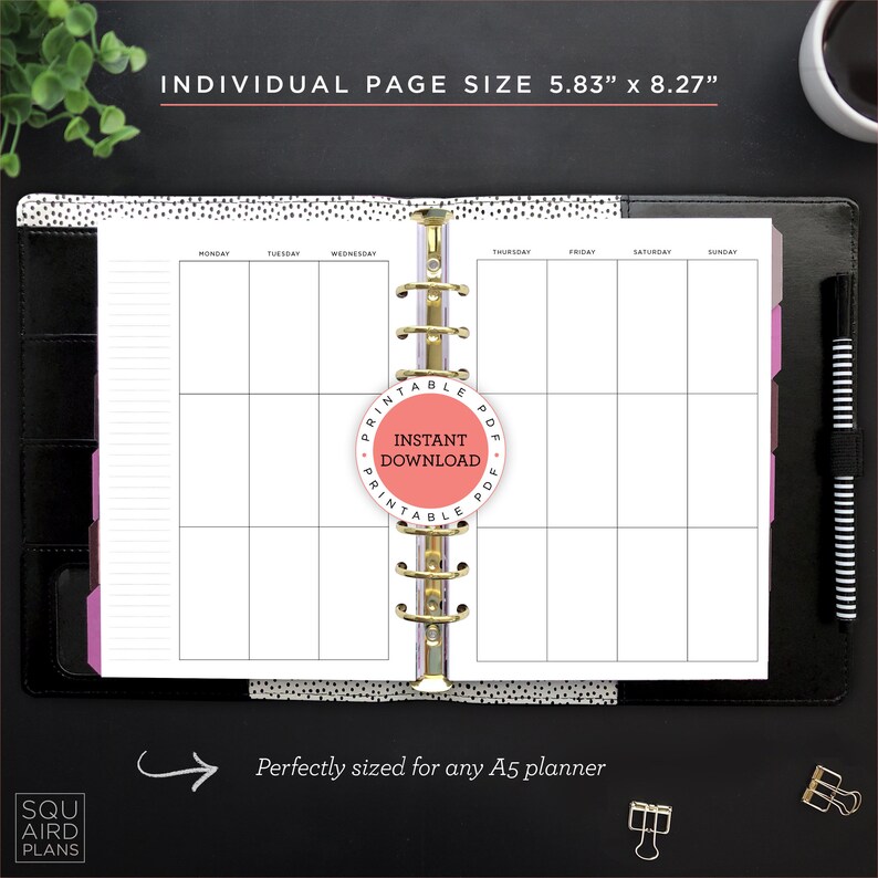 Undated Weekly Planner Printable • Vertical Layout • 5.83" X 8.27" A5 ...