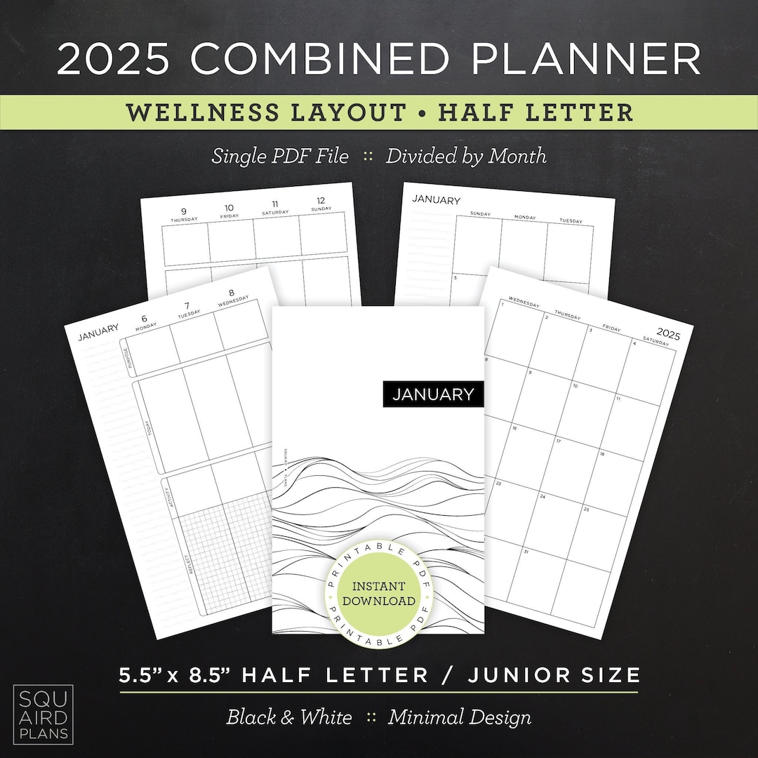 2025 Combined Planner Printable • Wellness Layout • 5.5" X 8.5" Half ...