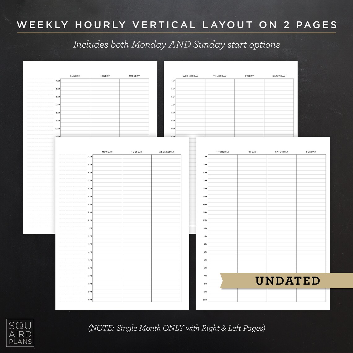 Undated Weekly Planner Printable • Hourly Vertical Layout • 8.5"x11 ...