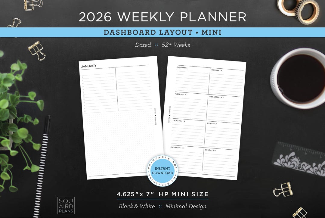 2026 Weekly Planner Printable • Dashboard Layout • 4.625" X 7" HP Mini ...