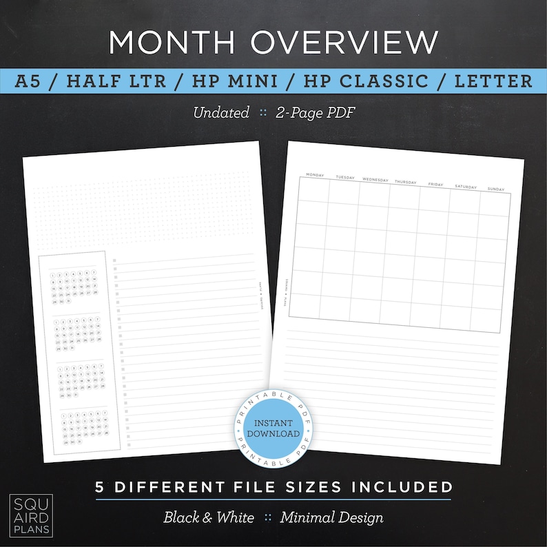 Month Overview Layout Undated Monthly Planner Printable - Etsy