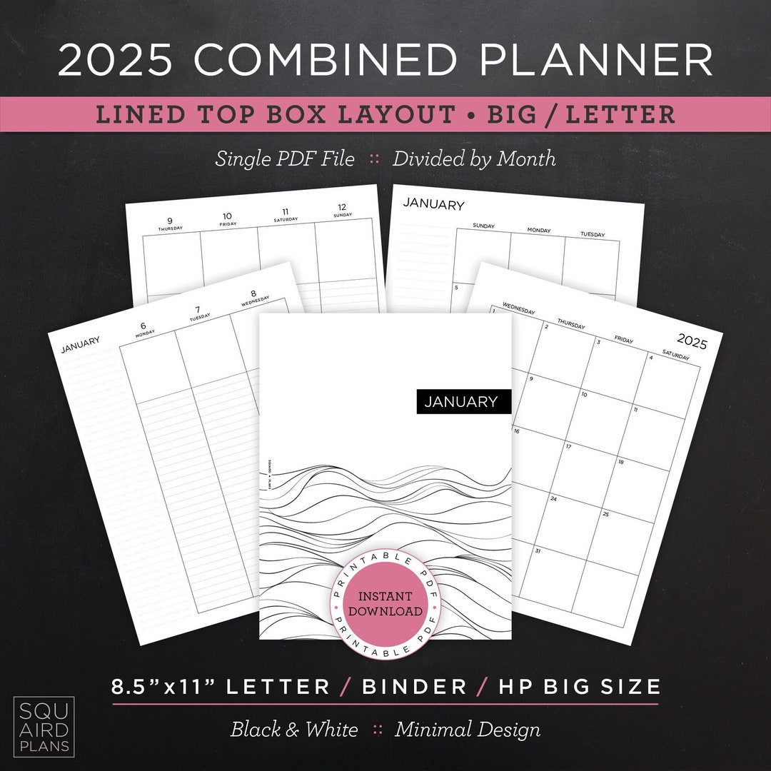 2025 Combined Planner Printable • Lined Top Box Layout • 8.5"x11 ...