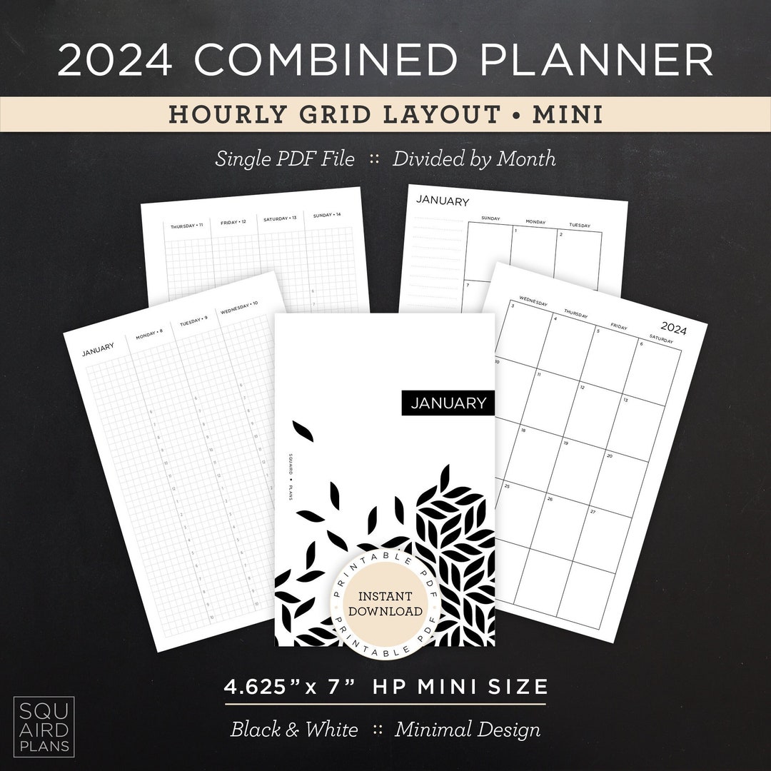 2024 Combined Planner Printable Hourly Grid Layout 4.625 X 7 HP Mini ...