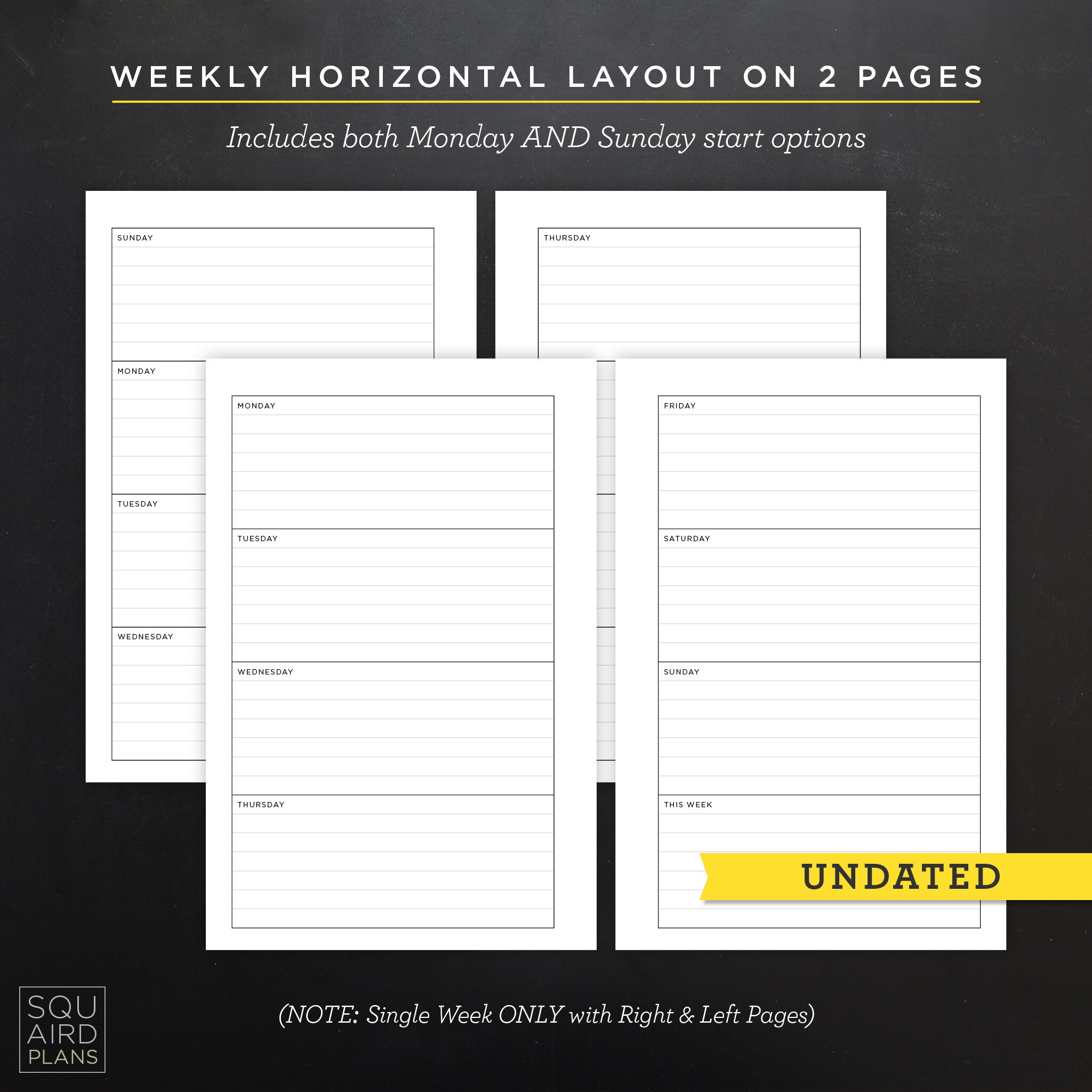 Undated Weekly Planner Printable Horizontal Layout - Etsy