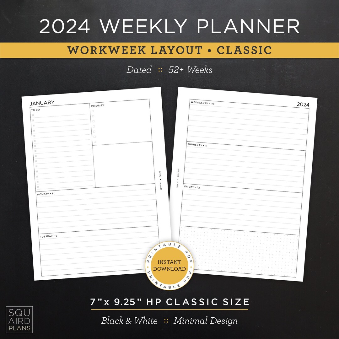 2024 Weekly Planner Printable Workweek Layout 7 X 9.25 HP Classic Size ...