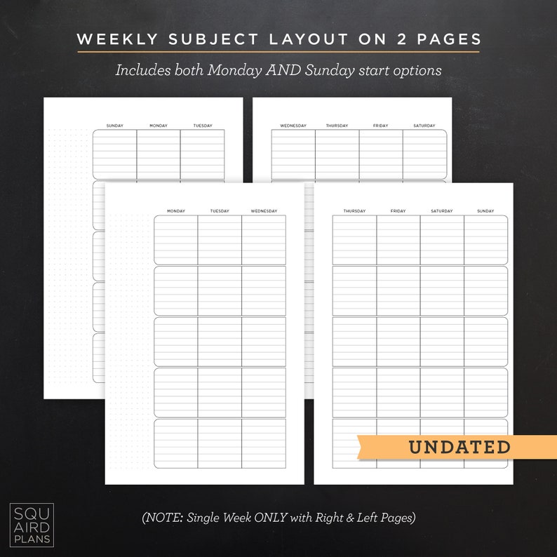 Undated Weekly Planner Printable • Subject Layout • 4.625" X 7" HP Mini ...