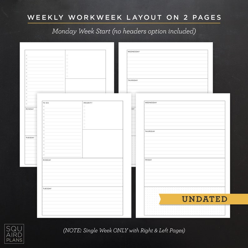 Undated Weekly Planner Printable Workweek Layout 7 X - Etsy