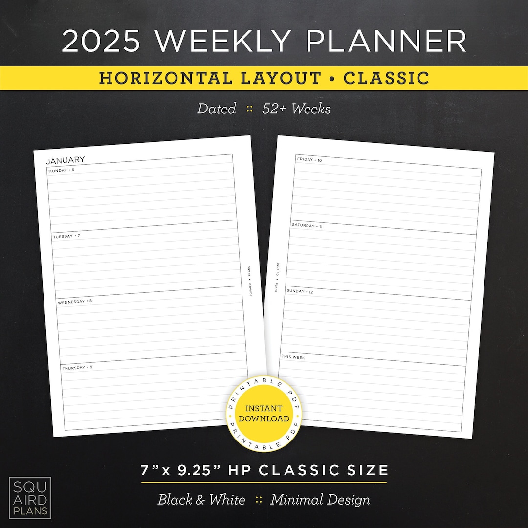 2025 Weekly Planner Printable • Horizontal Layout • 7" X 9.25" HP ...
