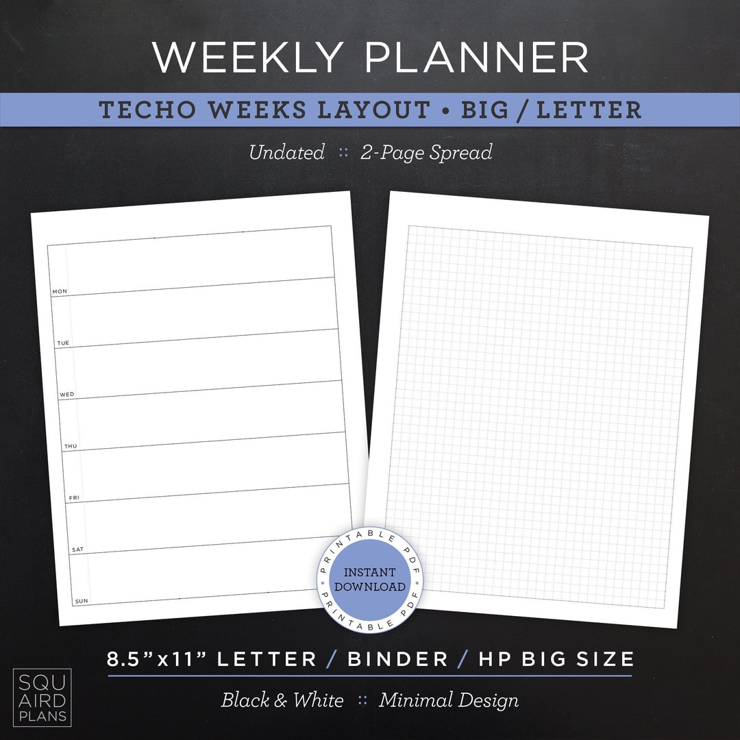 Undated Weekly Planner Printable • Techo Weeks Layout • 8.5"x11" Letter ...
