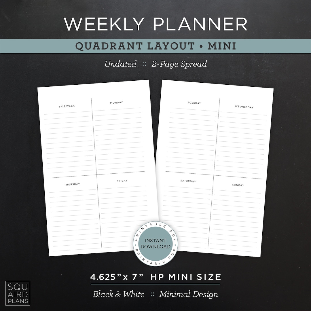 Undated Weekly Planner Printable • Quadrant Layout • 4.625" X 7" HP ...