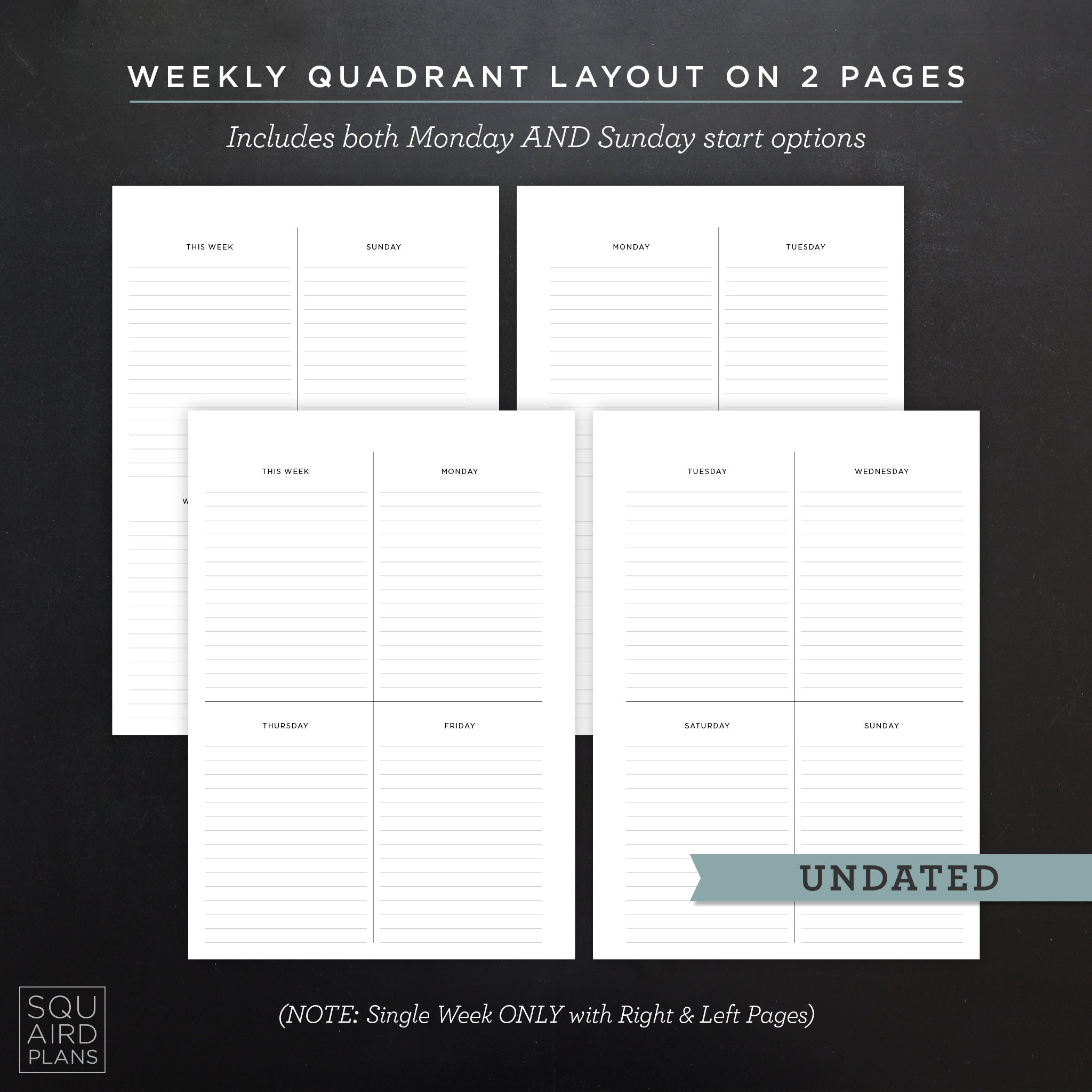 Undated Weekly Planner Printable Quadrant Layout | Etsy
