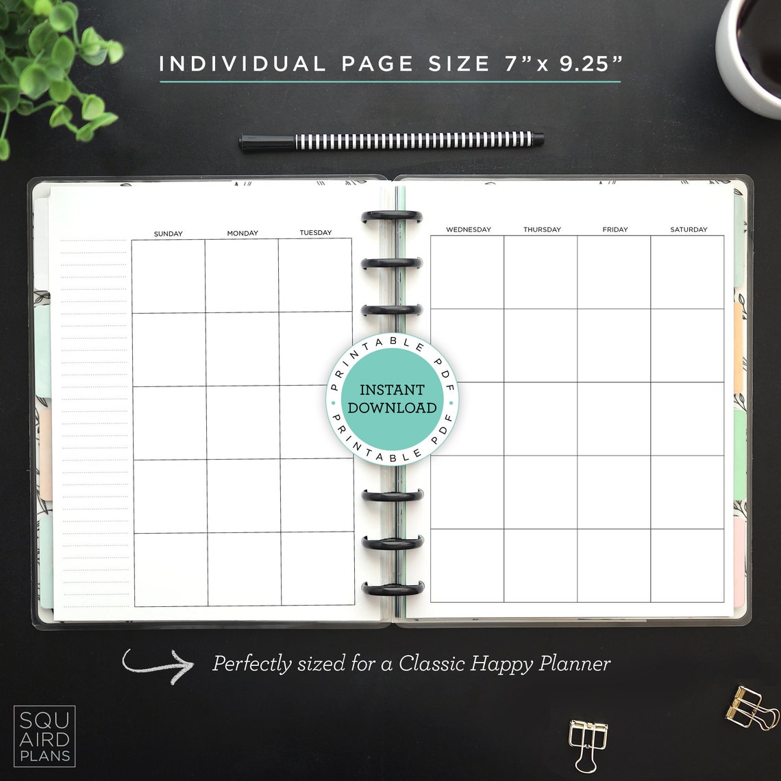Undated Monthly Planner Printable • Split Page Layout • 7 "x 9.25" HP ...