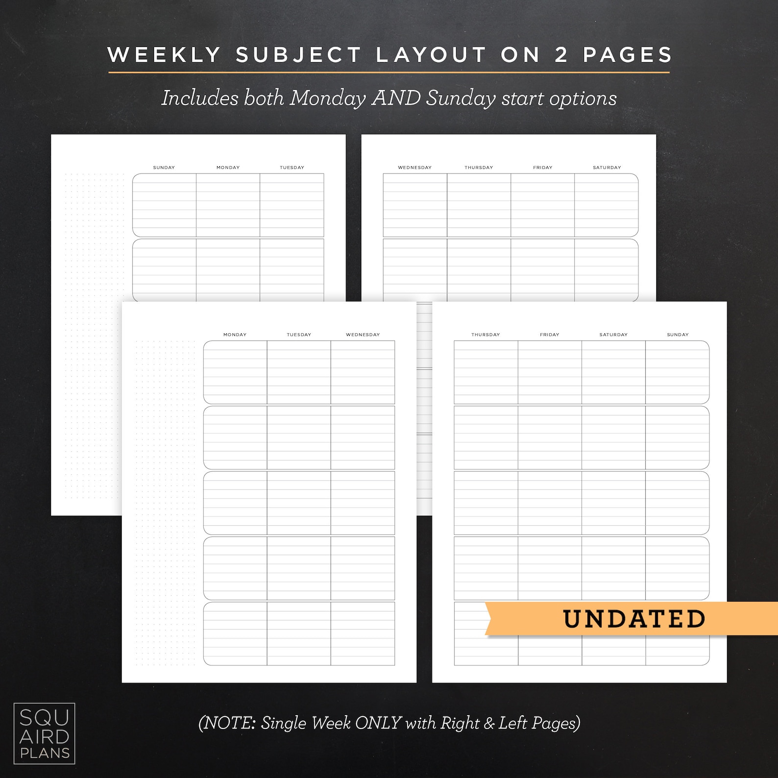Undated Weekly Planner Printable • Subject Layout • 8.5"x11" Letter ...
