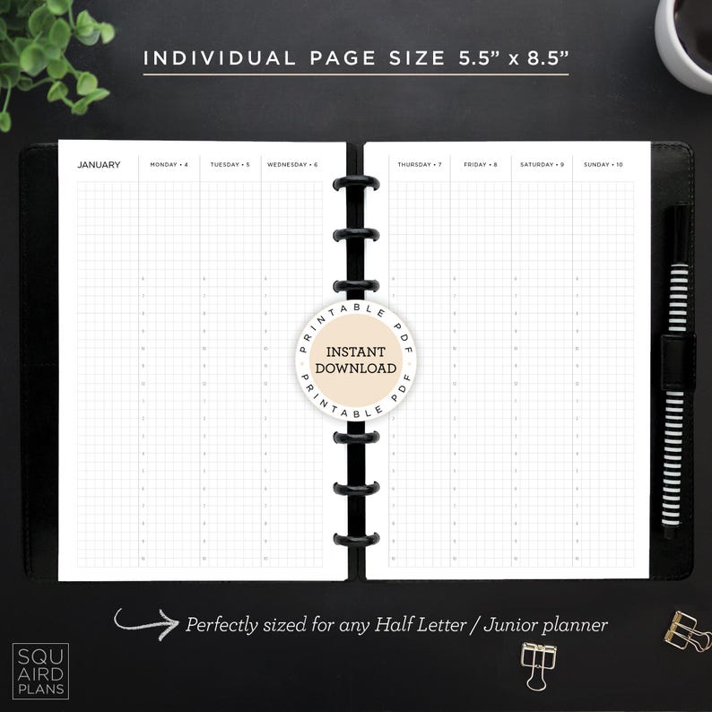 2027 Weekly Planner Printable • Hourly Grid Layout • 5.5