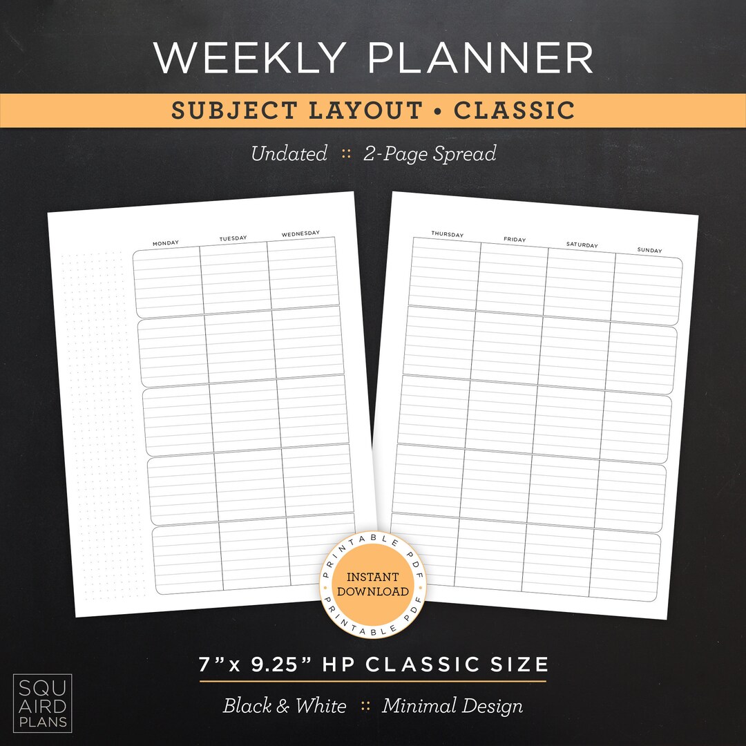 Undated Weekly Planner Printable • Subject Layout • 7" X 9.25" HP ...