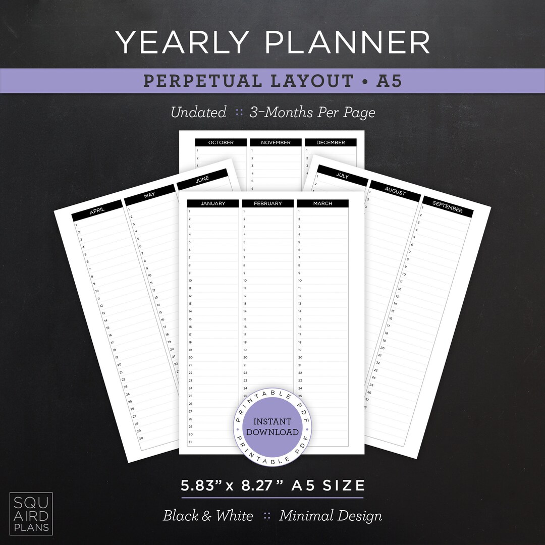 Undated Yearly Planner Printable • Perpetual Layout • 5.83" X 8.27" A5 ...