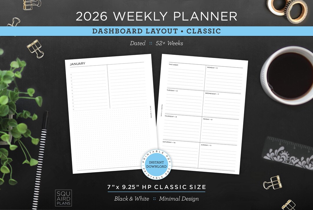 2026 Weekly Planner Printable • Dashboard Layout • 7" X 9.25" HP ...