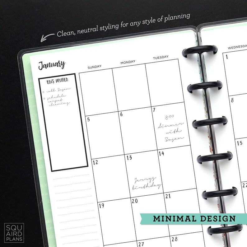 Undated Monthly Planner Printable Split Page Layout - Etsy