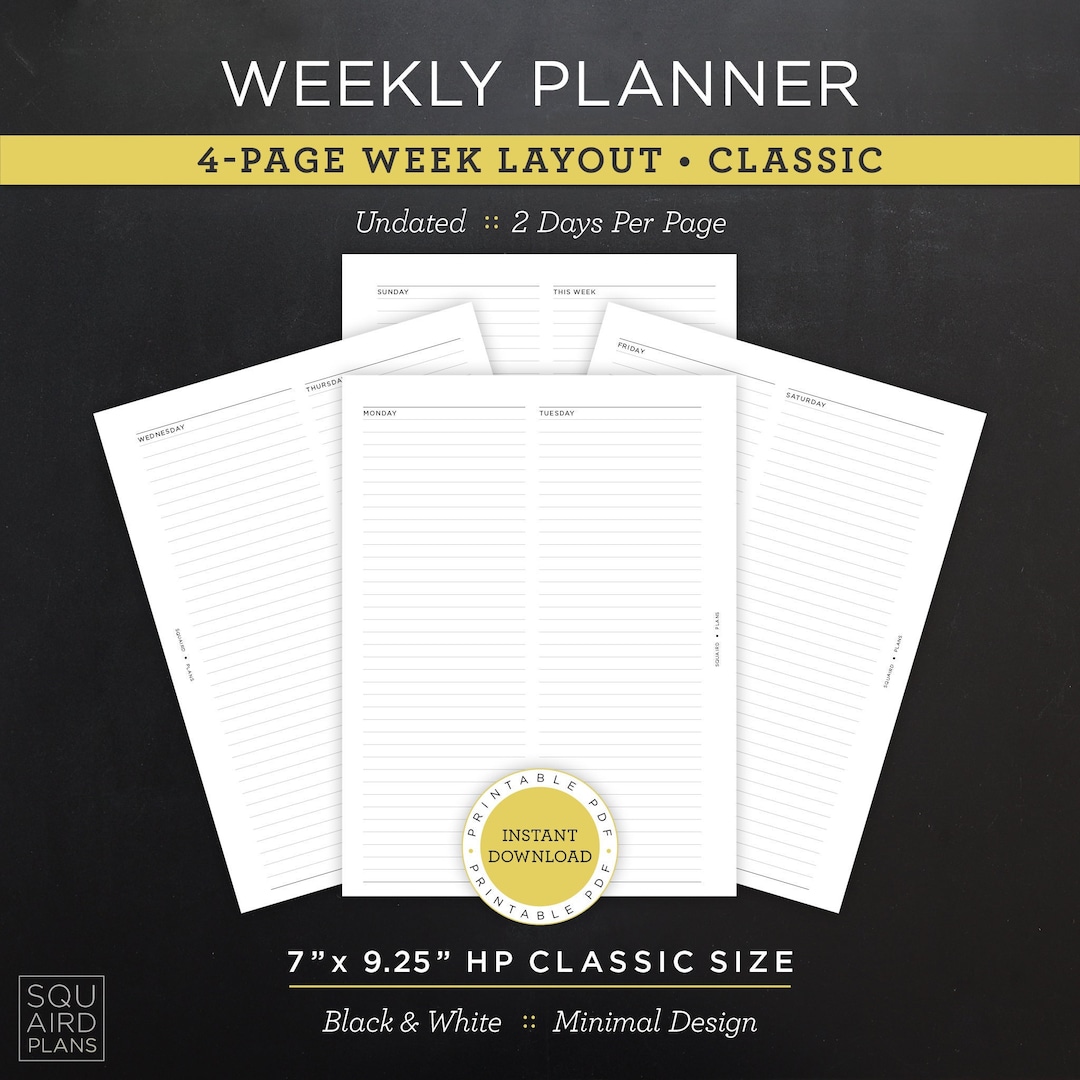 Undated Weekly Planner Printable • 4-page Week Layout • 7" X 9.25" HP ...
