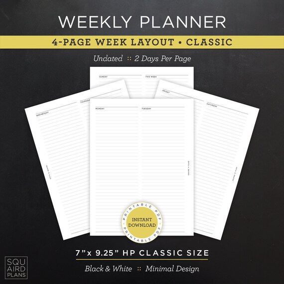Undated Weekly Planner Printable 4-page Week Layout - Etsy