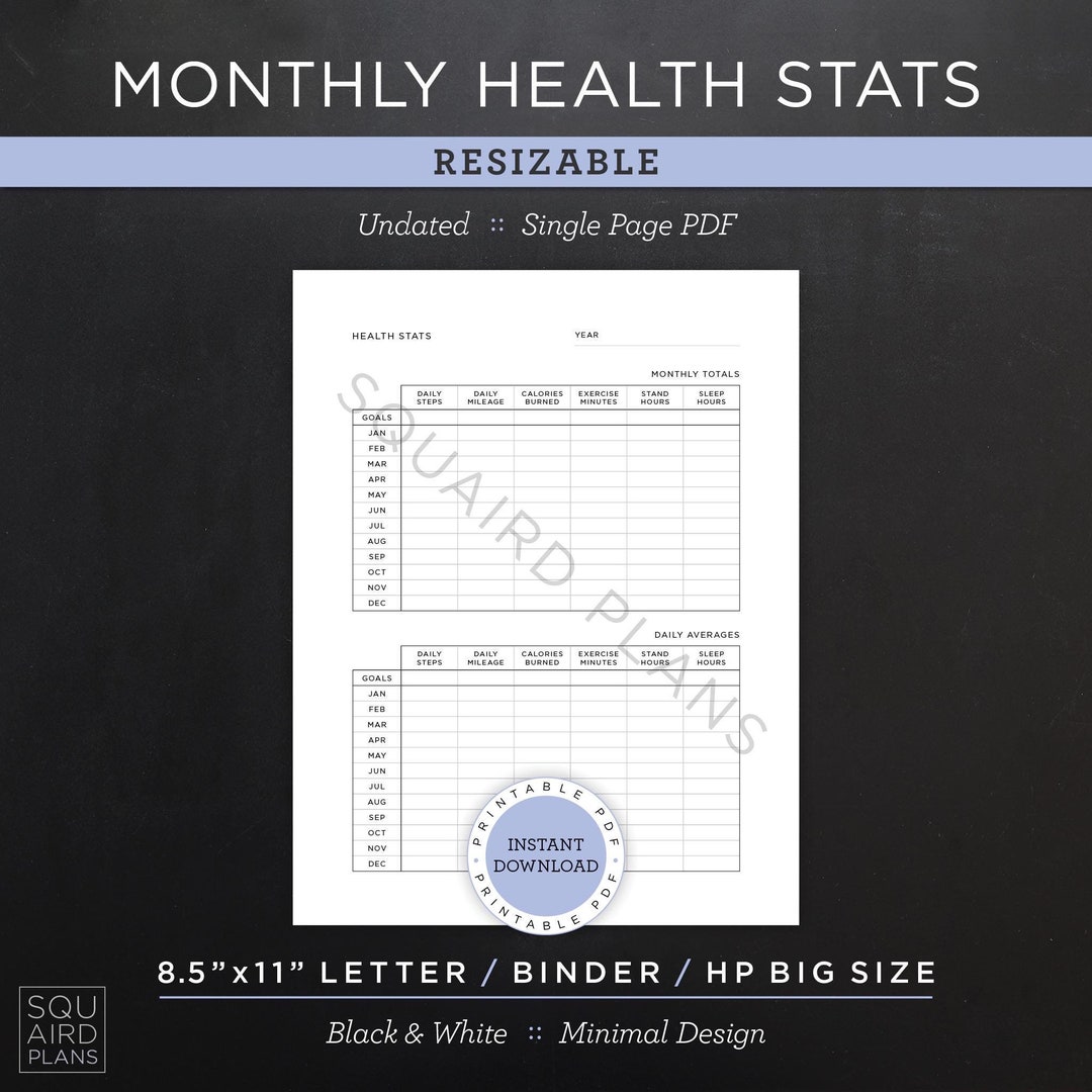 Monthly Health Stats Tracker • Undated Annual Planner Insert ...