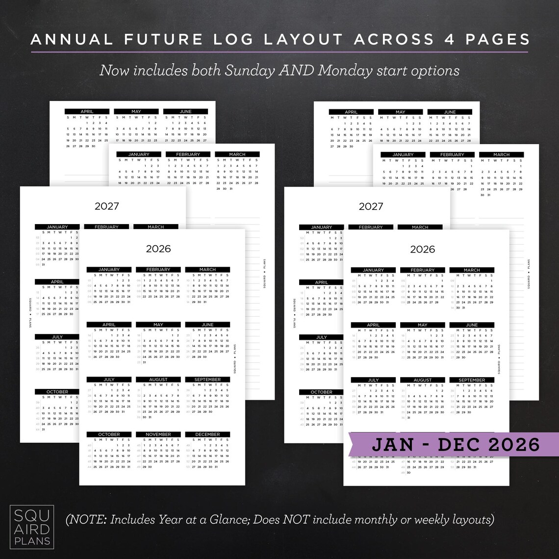 2026 Yearly Planner Printable • Future Log Layout • 5.5" X 8.5" Half ...