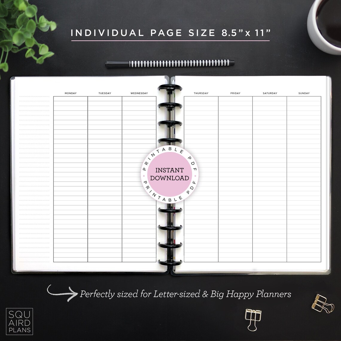 Undated Weekly Planner Printable Lined Vertical Layout | Etsy