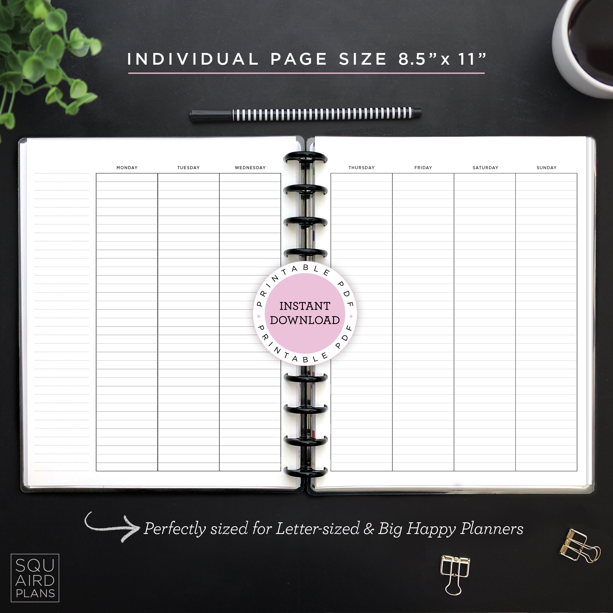 Undated Weekly Planner Printable Lined Vertical Layout - Etsy
