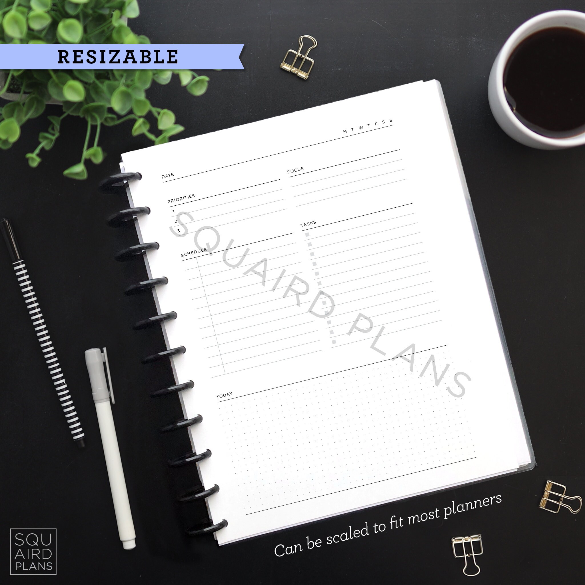 Daily Planner • Undated Day Planner Insert • Resizable Planner ...