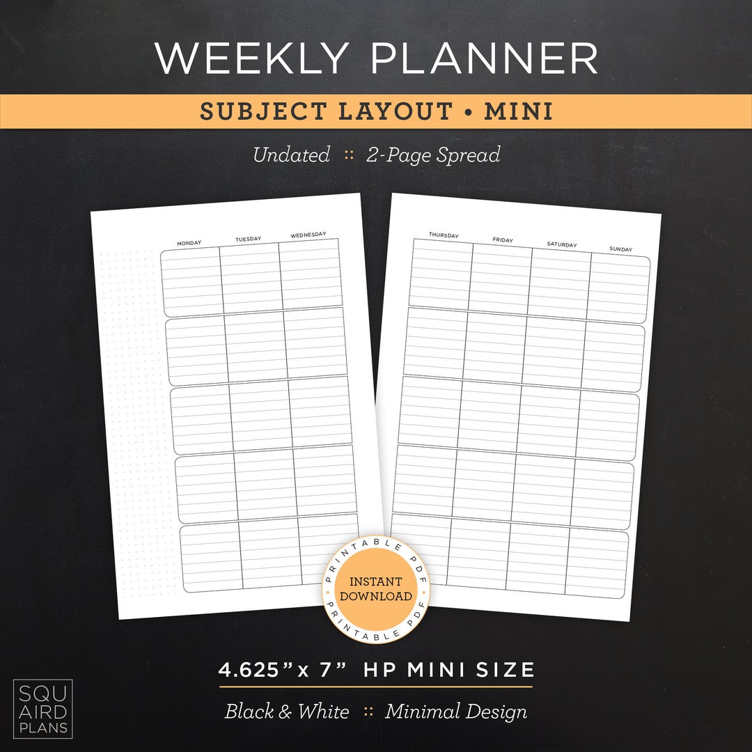 Undated Weekly Planner Printable • Subject Layout • 4.625" X 7" HP Mini ...