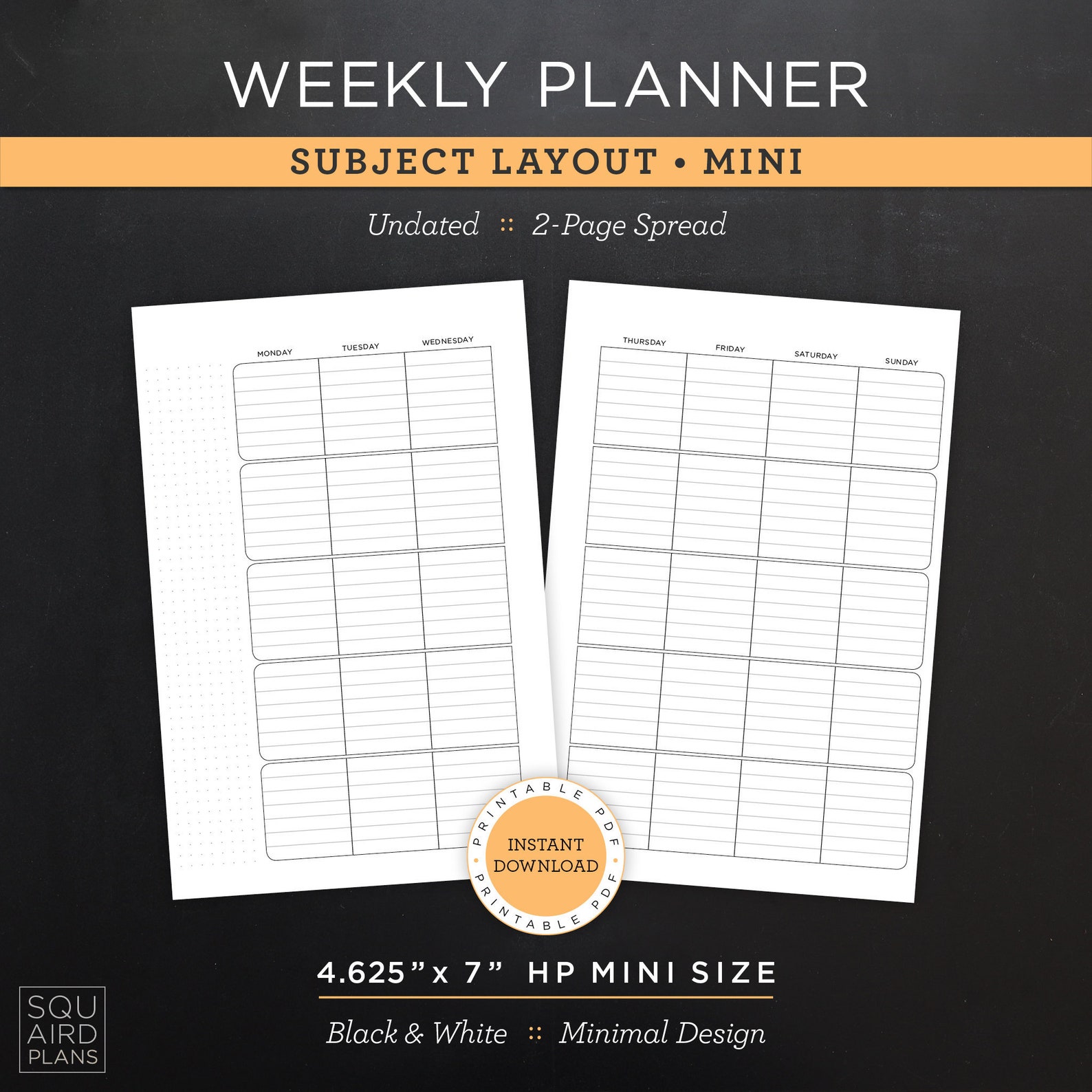 Undated Weekly Planner Printable • Subject Layout • 4.625" X 7" HP Mini ...