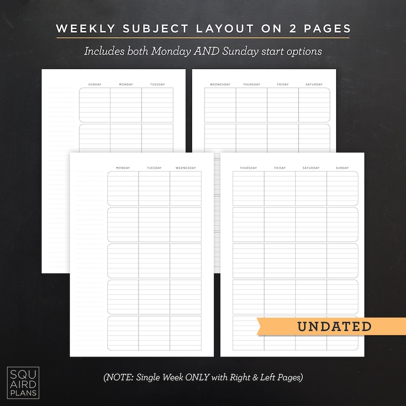 Undated Weekly Planner Printable • Subject Layout • 5.83" X 8.27" A5 ...