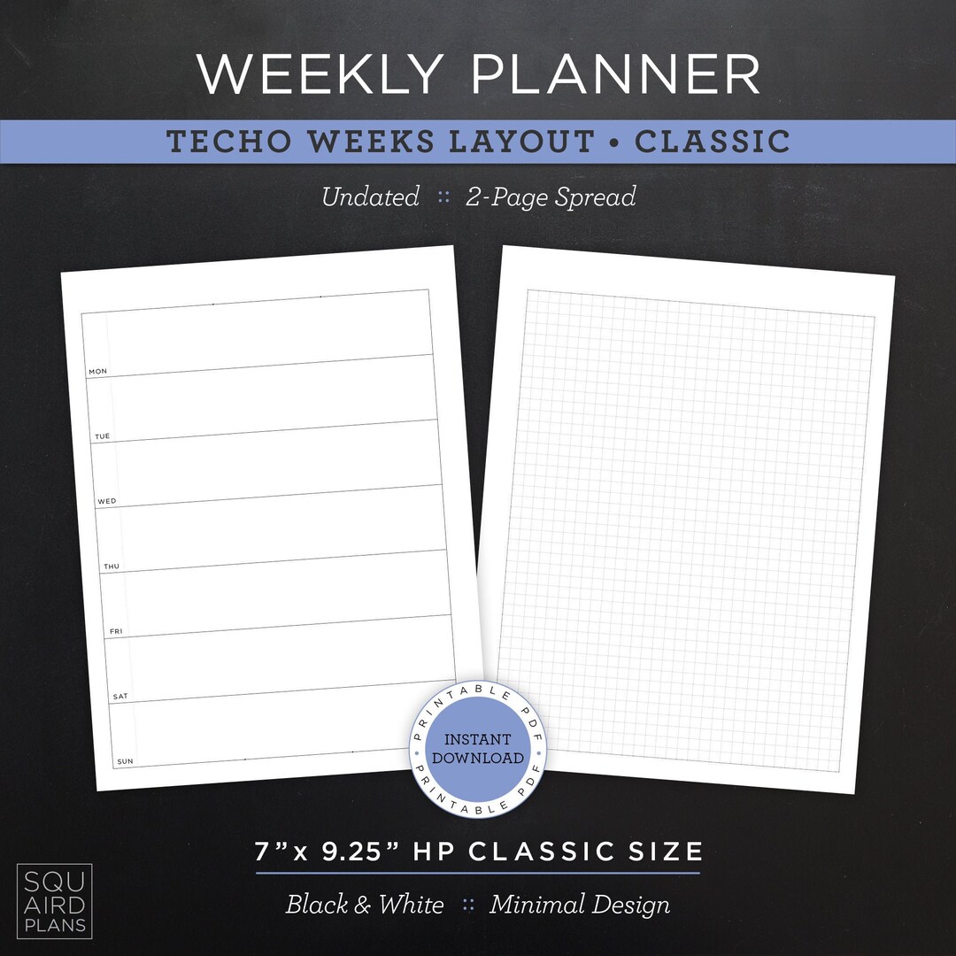 Undated Weekly Planner Printable • Techo Weeks Layout • 7" X 9.25" HP ...