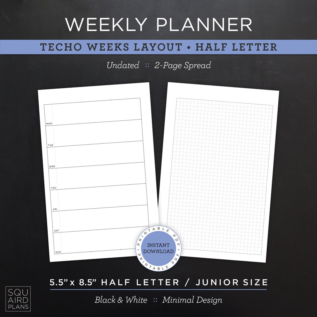 Undated Weekly Planner Printable • Techo Weeks Layout • 5.5" X 8.5 ...