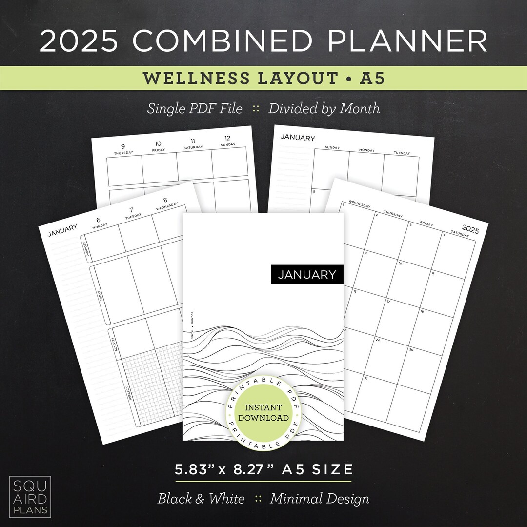 2025 Combined Planner Printable • Wellness Layout • 5.83" X 8.27" A5 ...