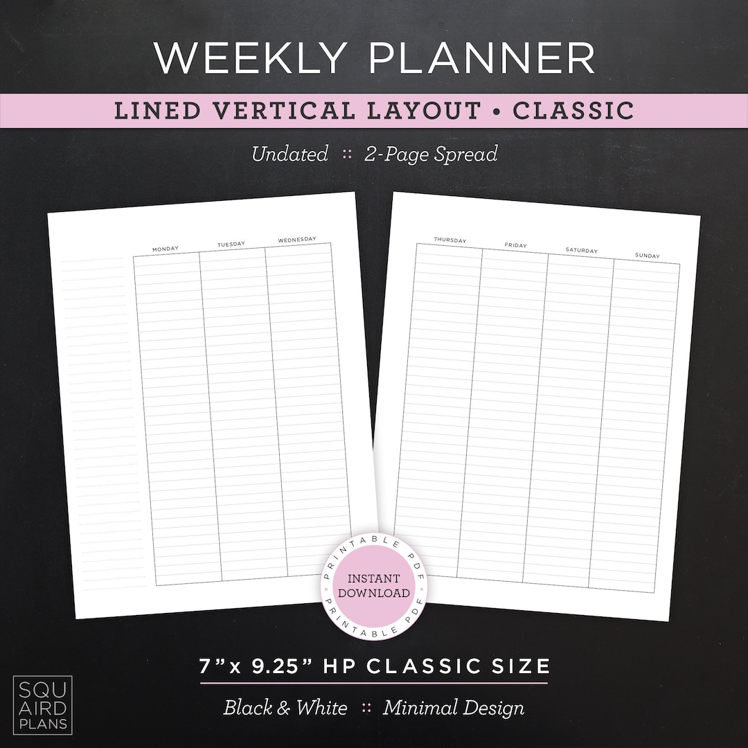 Undated Weekly Planner Printable • Lined Vertical Layout • 7" X 9.25 ...