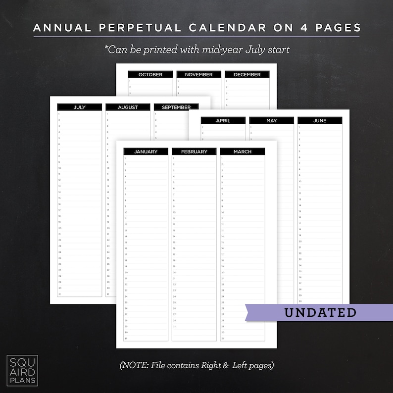 Undated Yearly Planner Printable Perpetual Layout | Etsy
