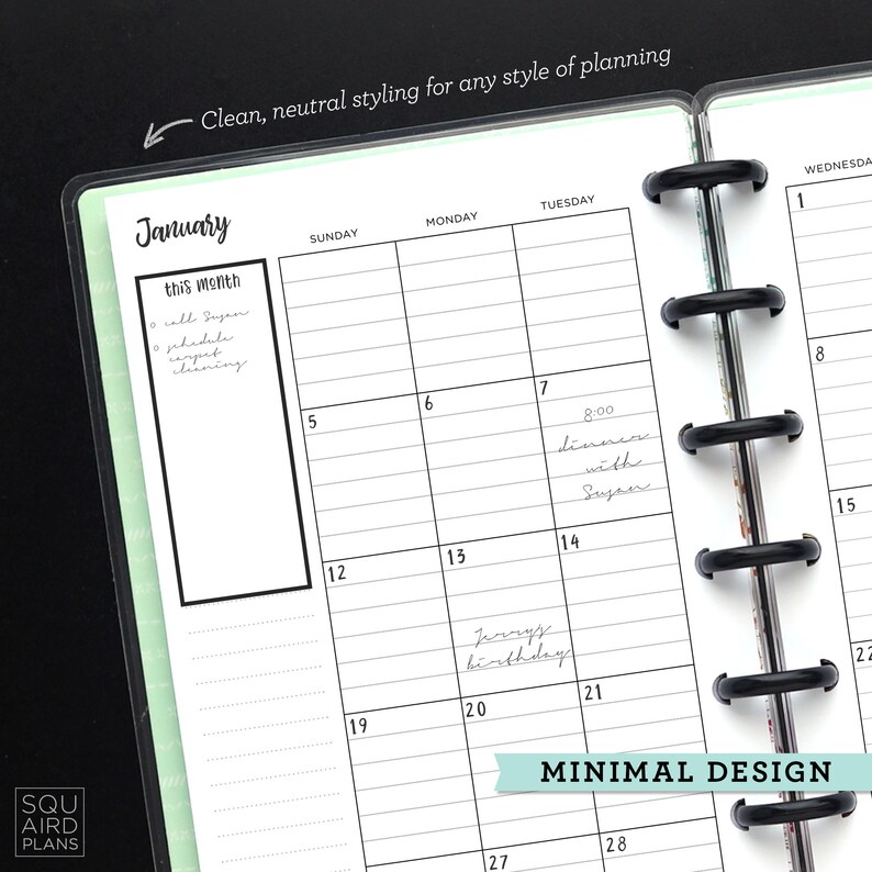 Undated Monthly Planner Printable Lined Split Page Layout - Etsy