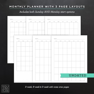 Undated Monthly Planner Printable • Single Page Layouts • 7 "x 9.25" HP ...