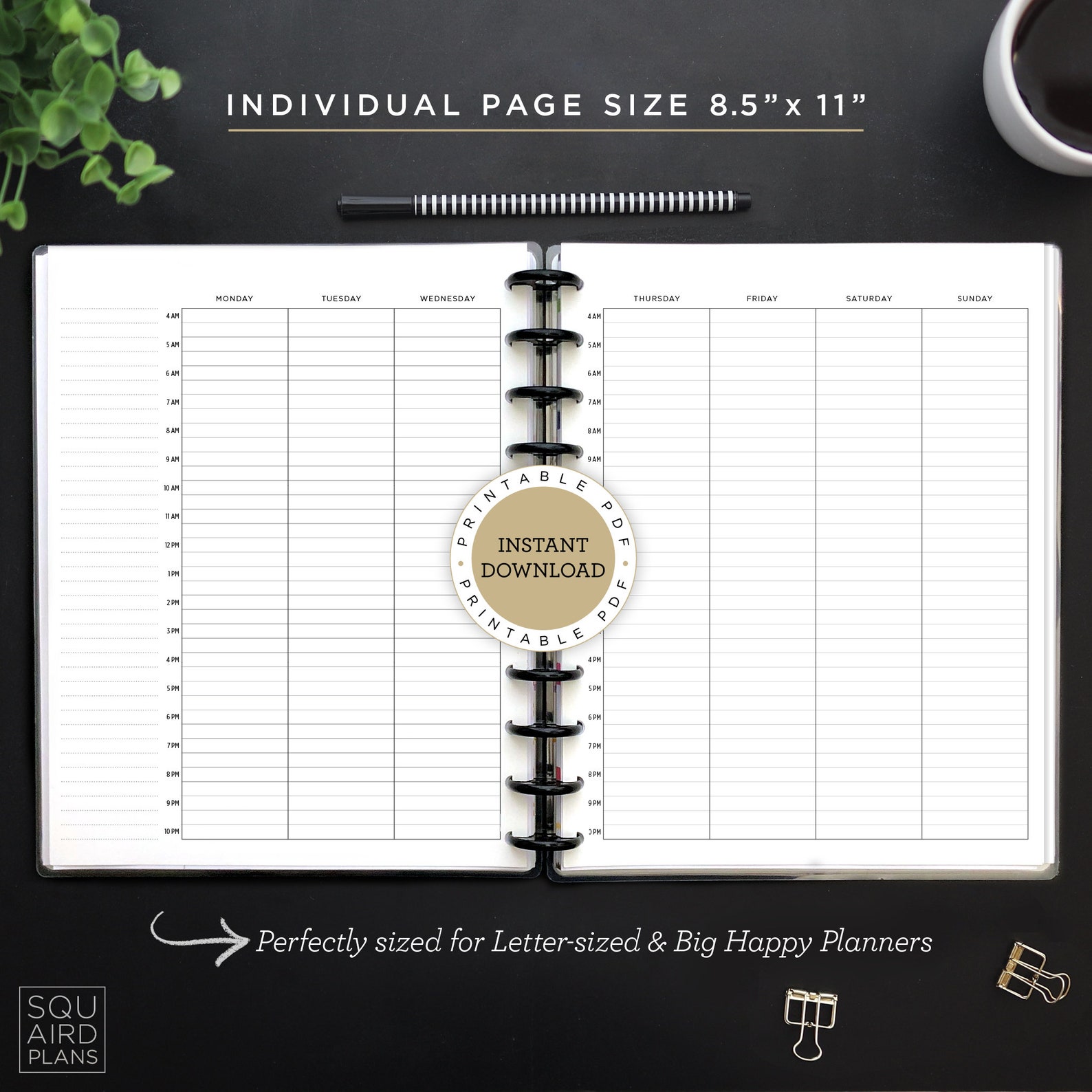 Undated Weekly Planner Printable Hourly Vertical Layout - Etsy