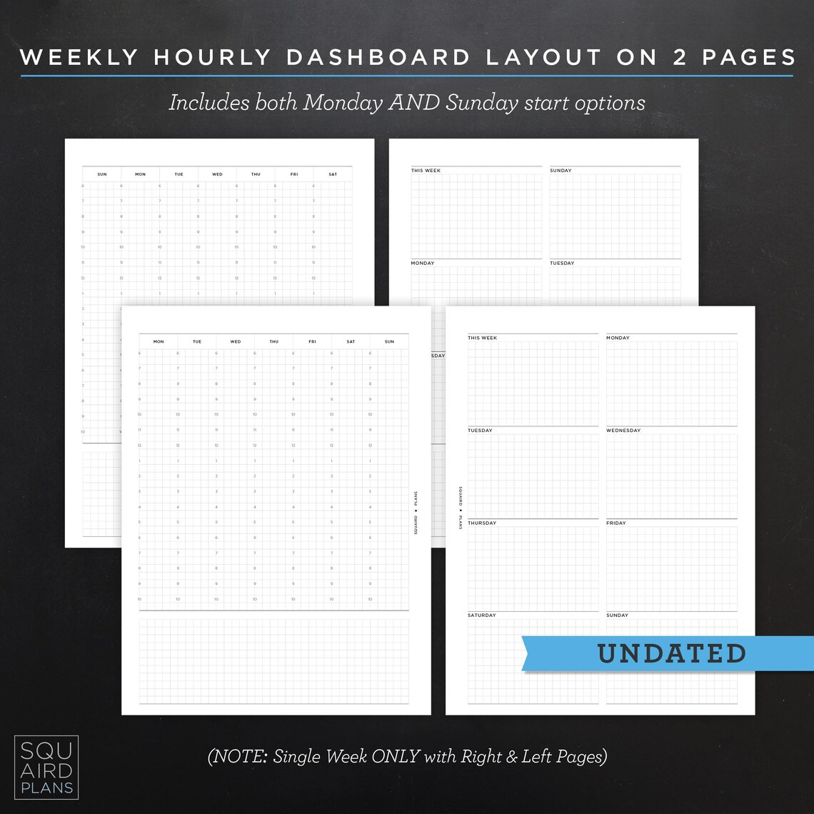 Undated Weekly Planner Printable • Hourly Dashboard Grid Layout • 7" X ...